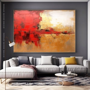 Large Original Abstract Painting Red Gold, Heavy Gold Leaf Texture ...