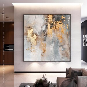 Minimalist Neutral Oil Painting on Canvas Gold Grey, Custom Golden ...
