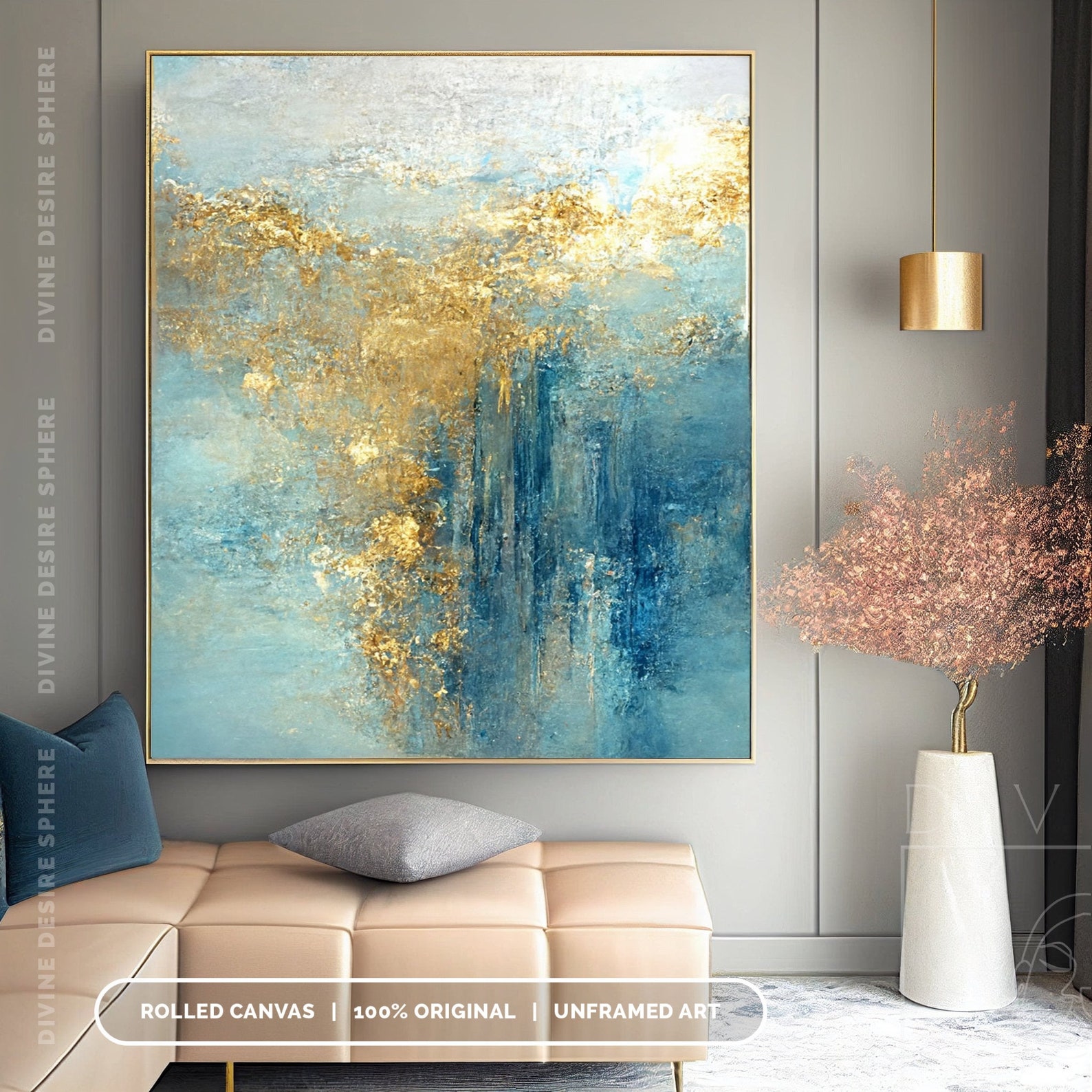 Extra Large Blue Canvas Art, Oversized Abstract Artwork, Handmade Blue ...