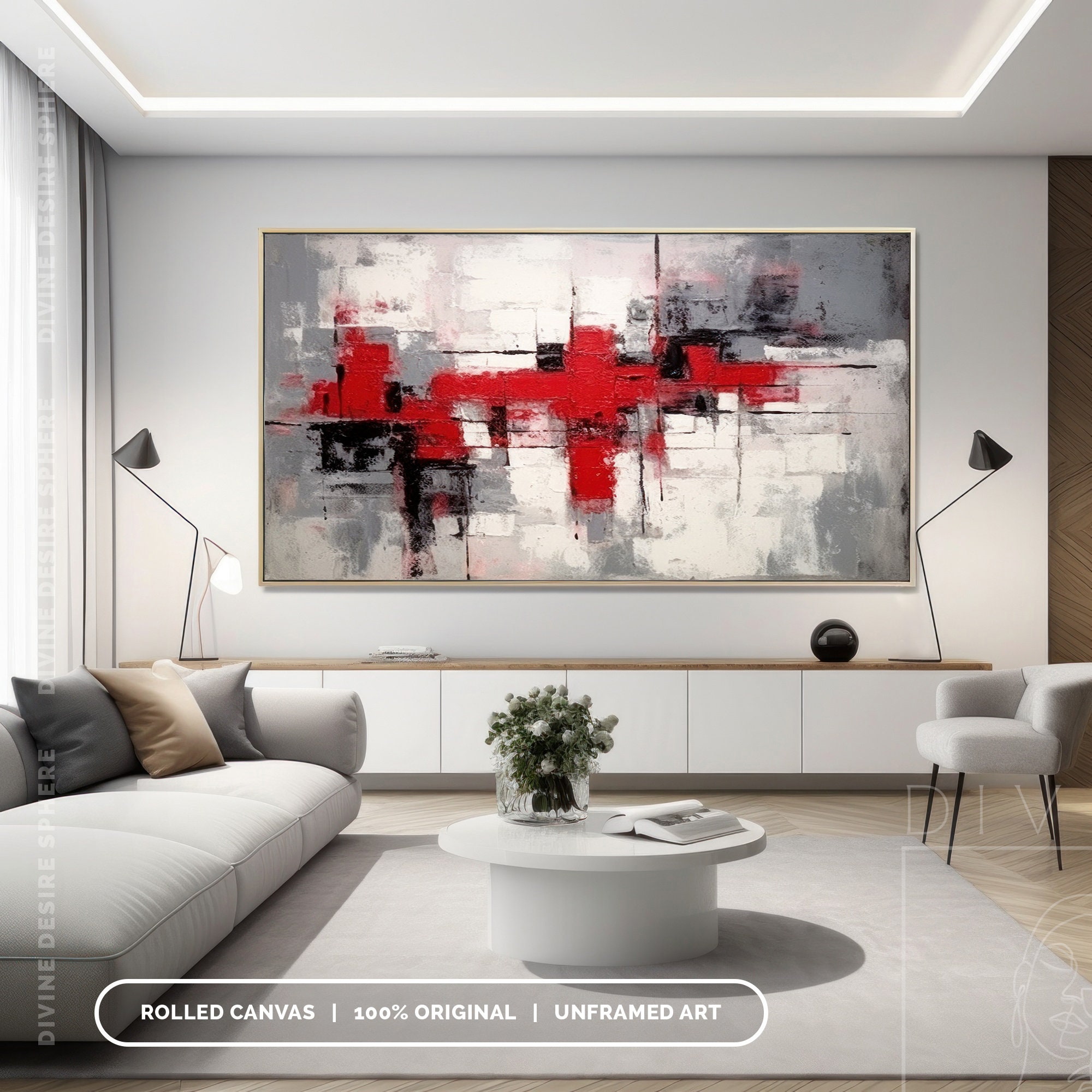 Extra Large Modern Wall Decoration Red Grey Modern Artwork - Etsy