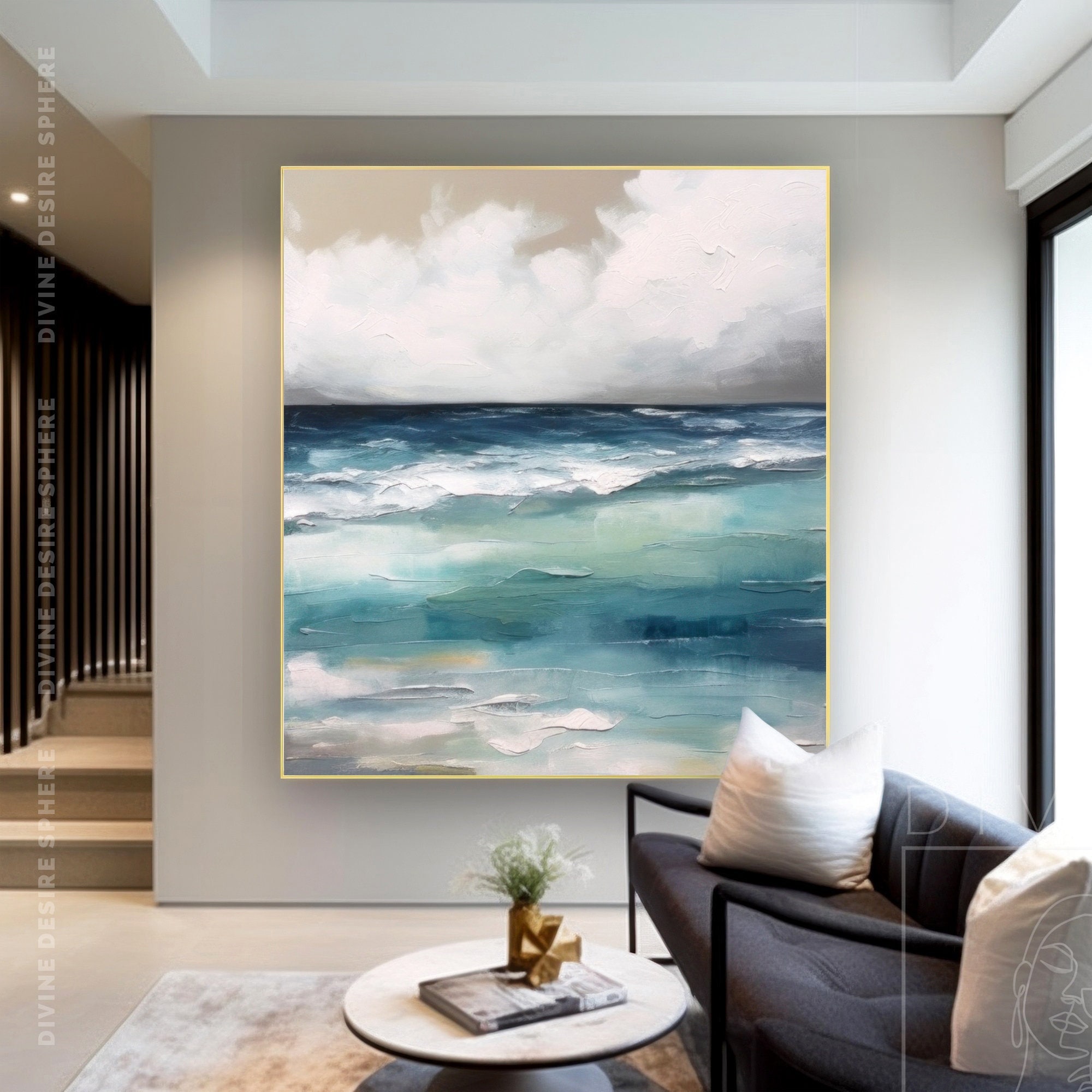 Large Original Blue Ocean Seascape Canvas Wall Art Handmade - Etsy