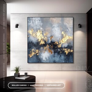Creative Custom Horizontal Blue & Golden Texture Wall Art, Calming ...