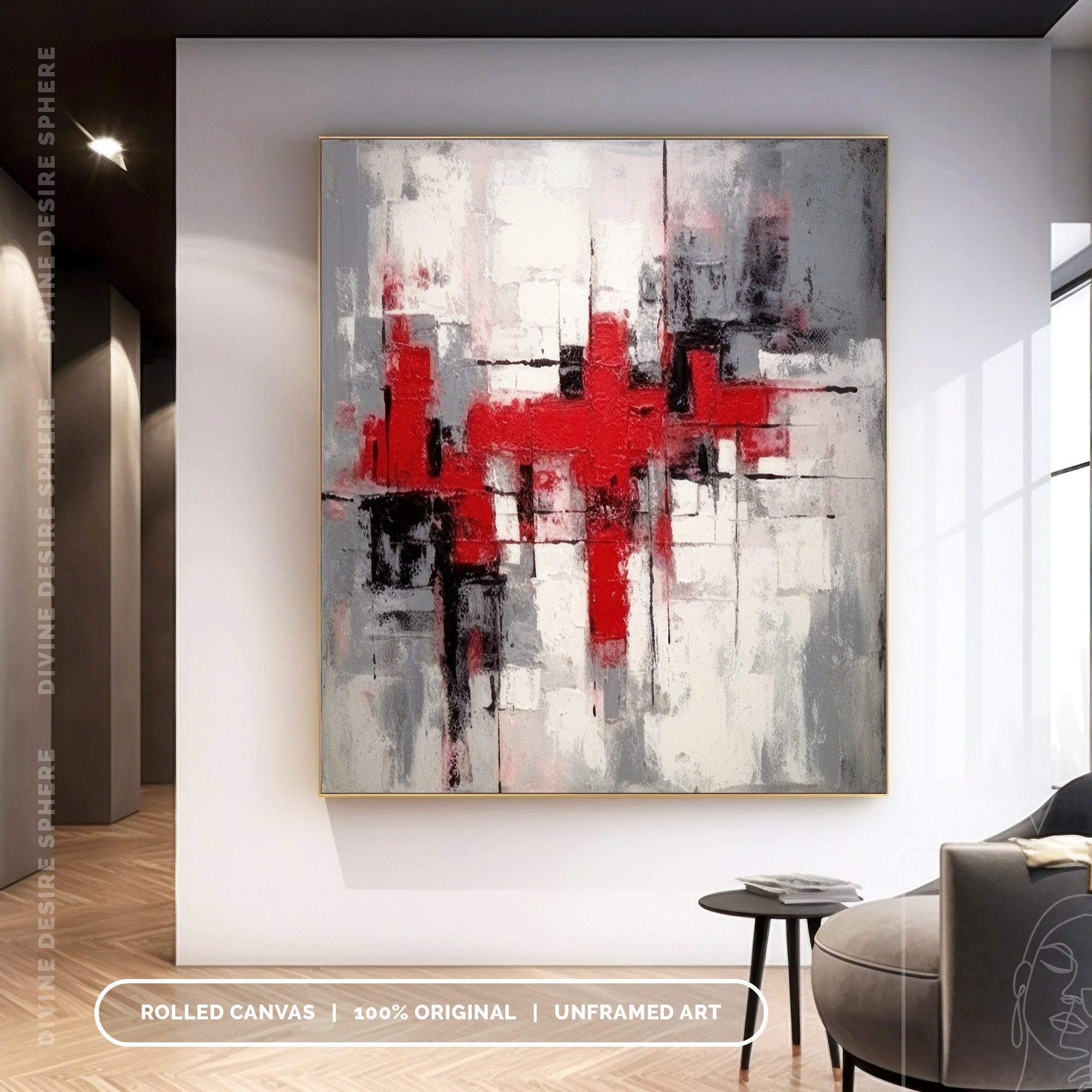 Extra Large Modern Wall Decoration Red Grey Modern Artwork - Etsy