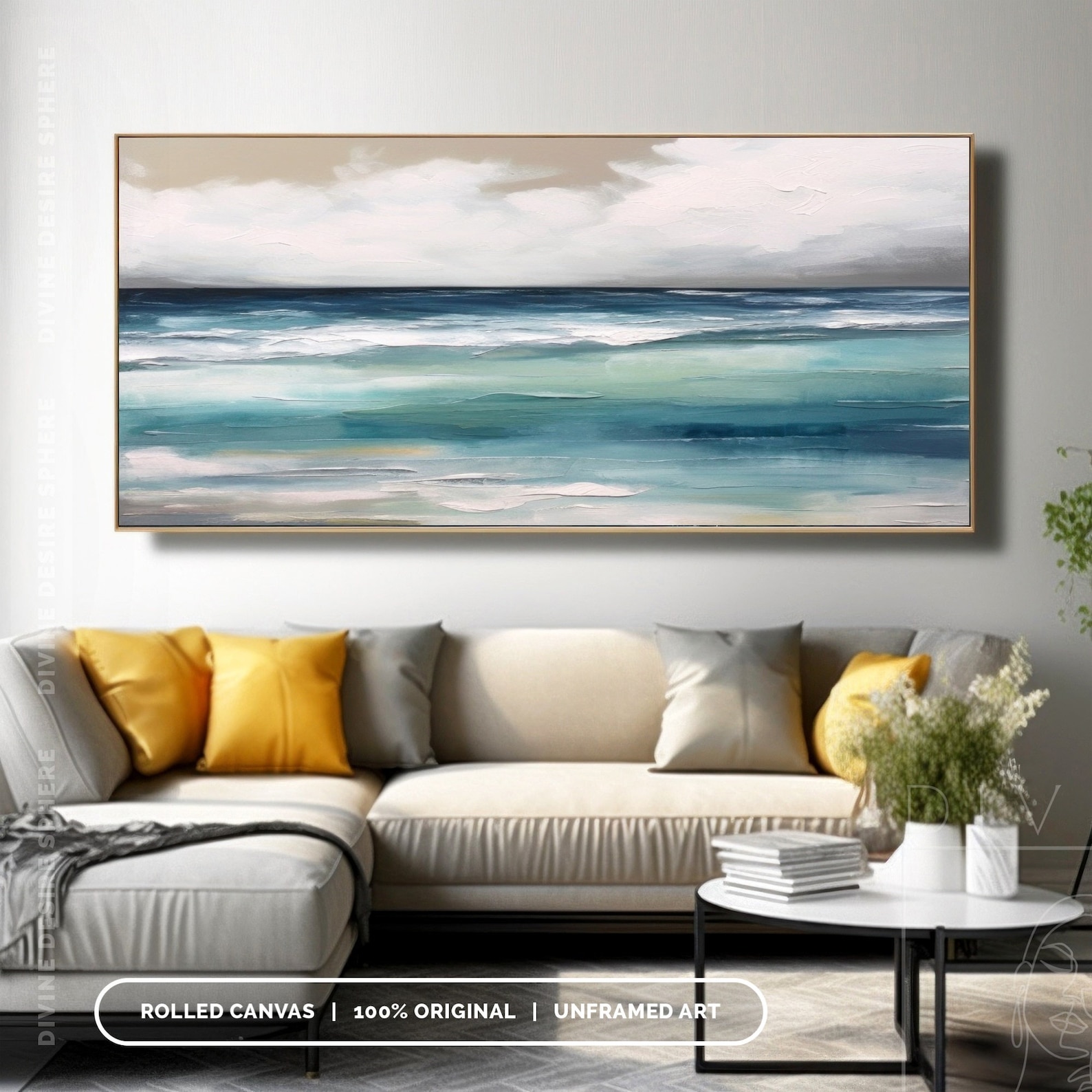 Large Original Blue Ocean Seascape Canvas Wall Art, Handmade Blue ...