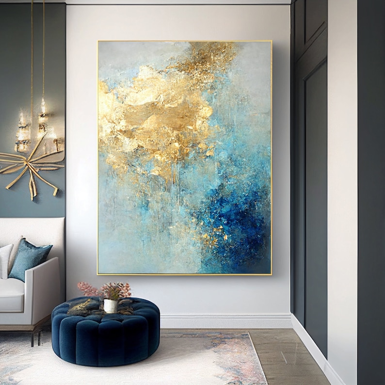 Original Blue Gold Leaf Abstract Painting Large Gold Palette - Etsy
