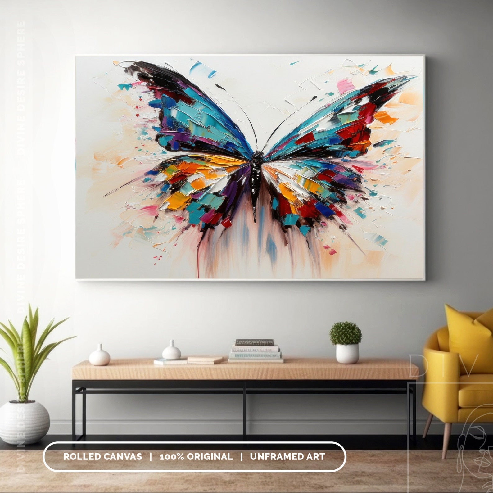 Oversized Butterfly Painting on Canvas, Minimalist Abstract Butterfly ...