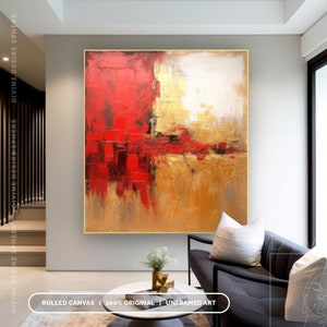 Large Original Abstract Painting Red Gold, Heavy Gold Leaf Texture ...