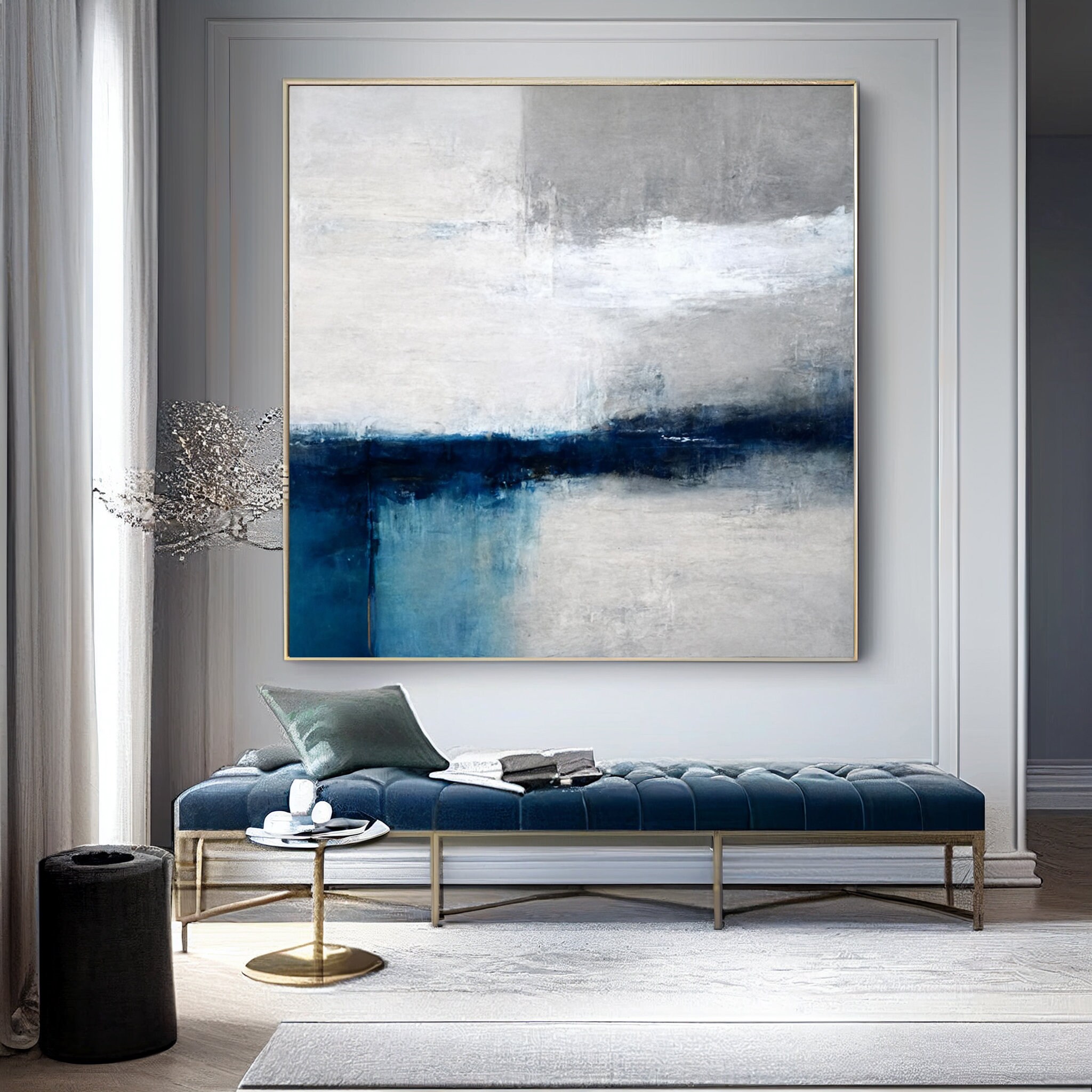 Original Blue & Grey Abstract Painting Extra Large Grey - Etsy