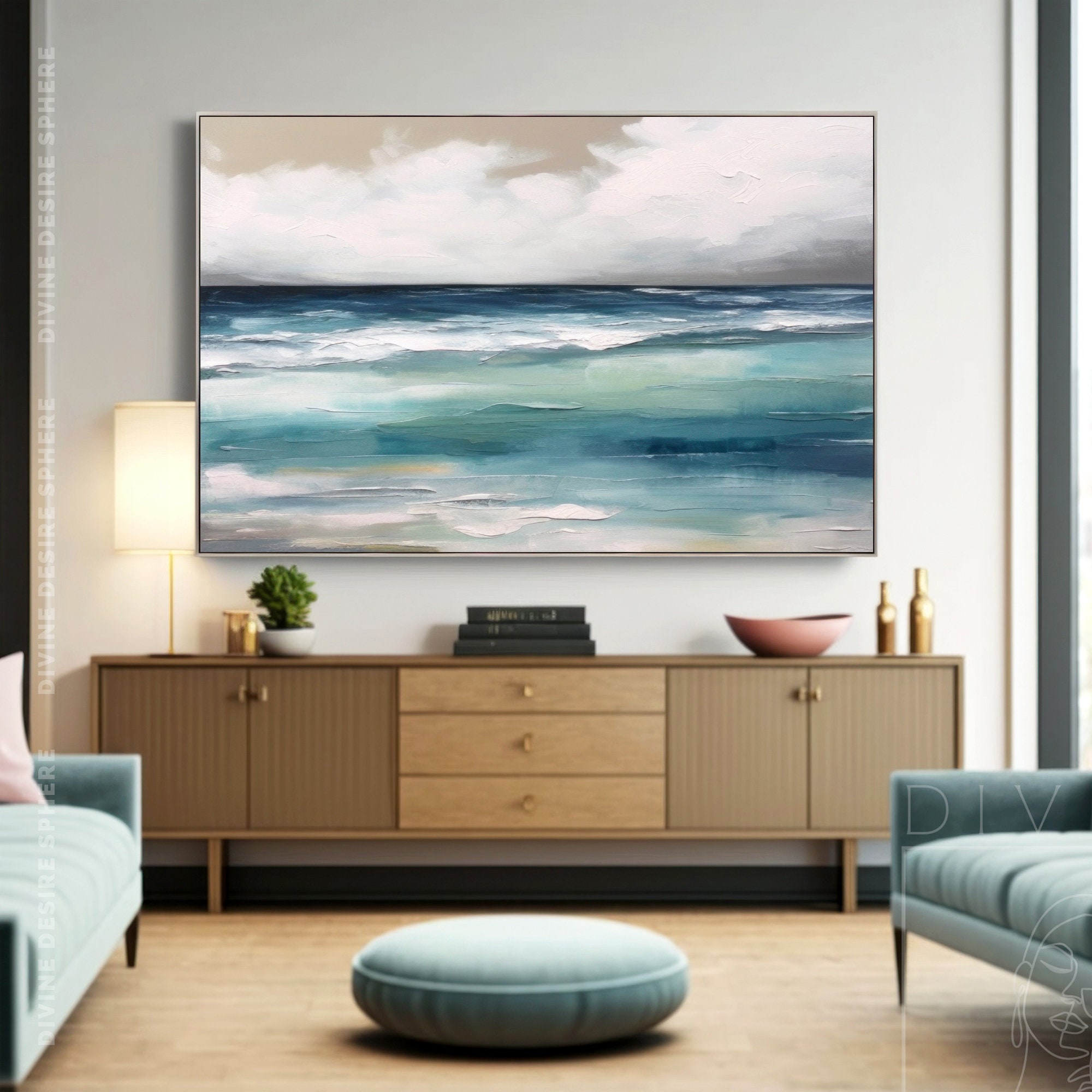 Large Original Blue Ocean Seascape Canvas Wall Art Handmade - Etsy