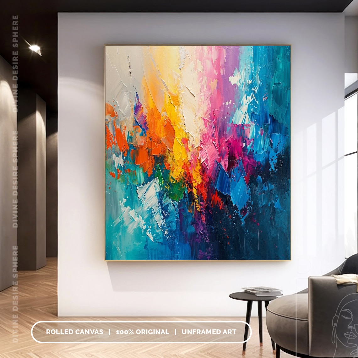 Fancy Colorful Palette Knife Strokes on Canvas, 3D Multicolor Textured ...