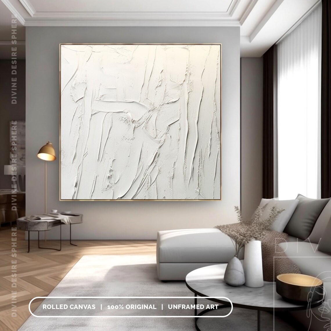 Nordic White Abstract Wall Art, 3D White Textured Acrylic Painting ...