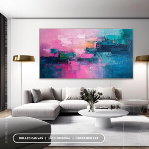 Modern Contemporary Pink & Blue Abstract Wall Artwork, Heavy Hot Pink ...