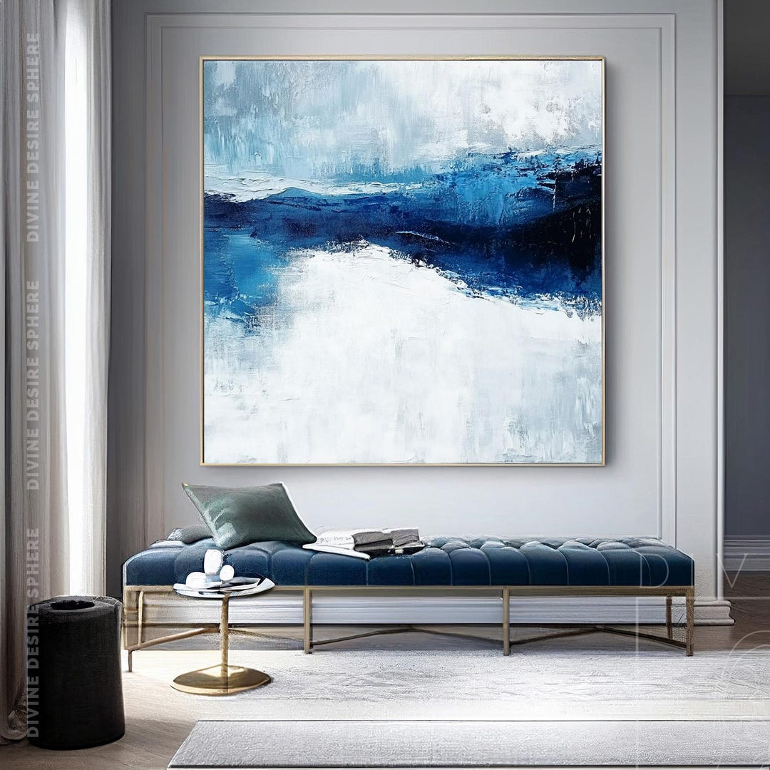 Minimal Blue Painting on Canvas, Large Sea & Sky Landscape Wall Art ...