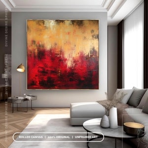 Large Original Red & Gold Texture Abstract Painting, Gold and Red Wall ...
