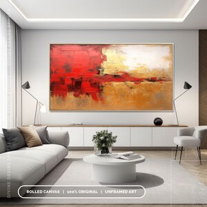 Large Original Abstract Painting Red Gold, Heavy Gold Leaf Texture ...