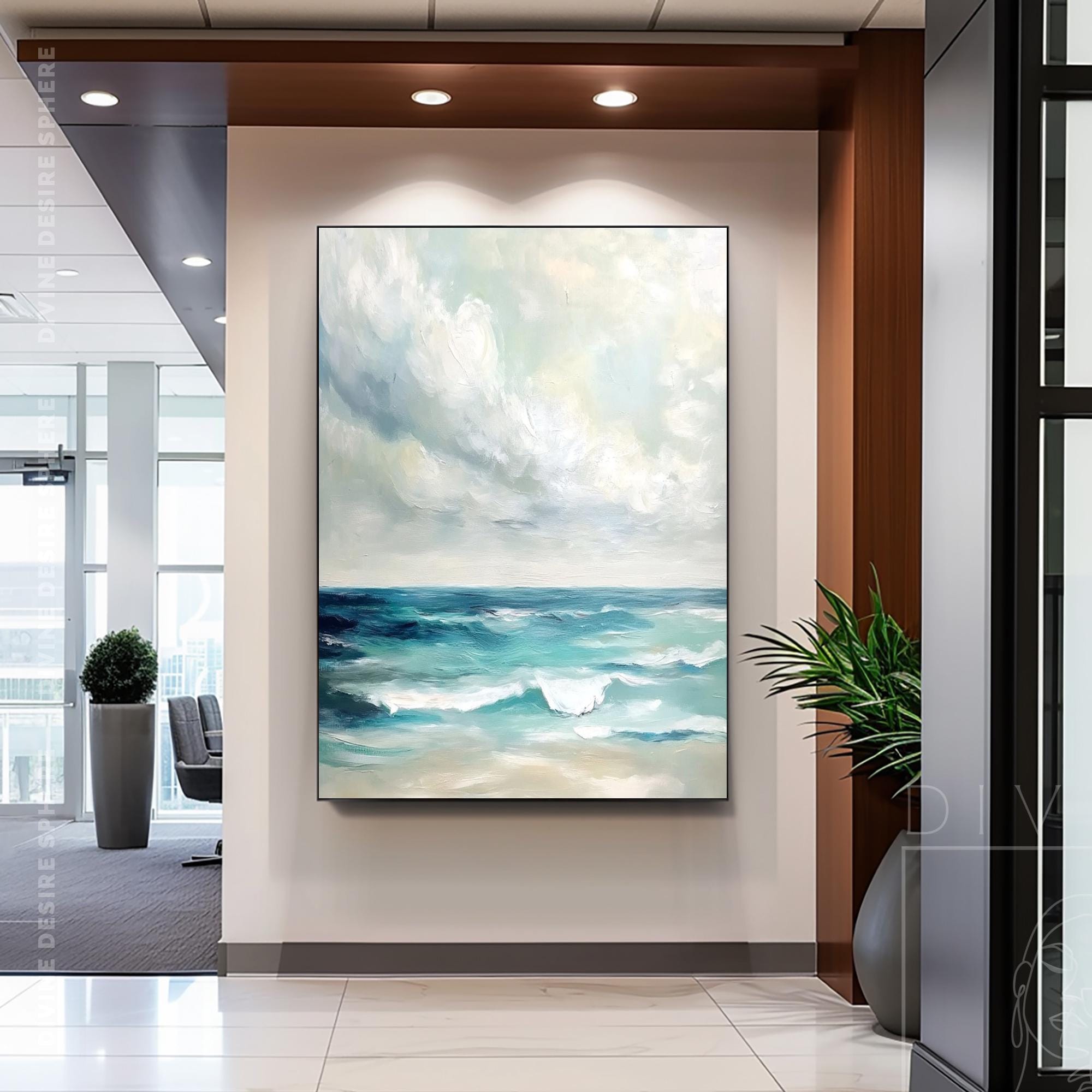 Original Custom Blue Sea Canvas Wall Decor, Minimalist Blue Ocean ...