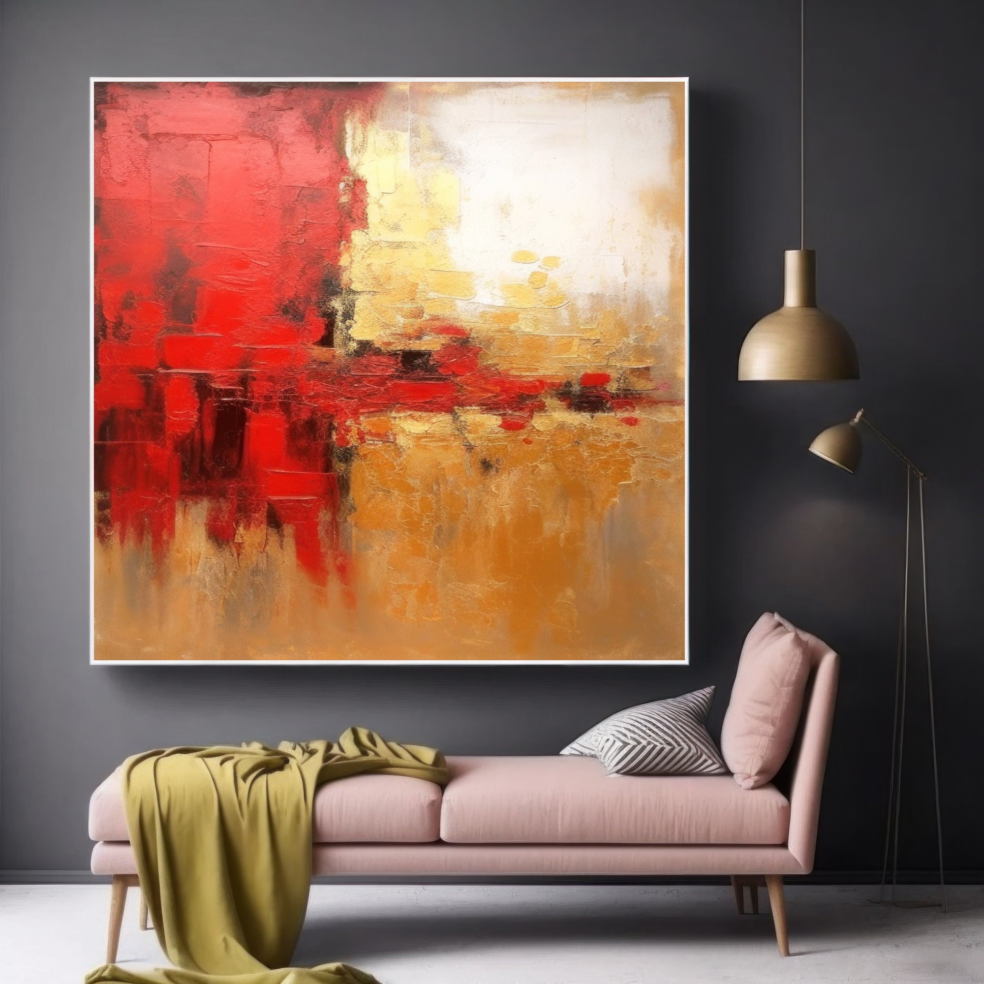 Large Original Abstract Painting Red Gold Heavy Gold Leaf - Etsy