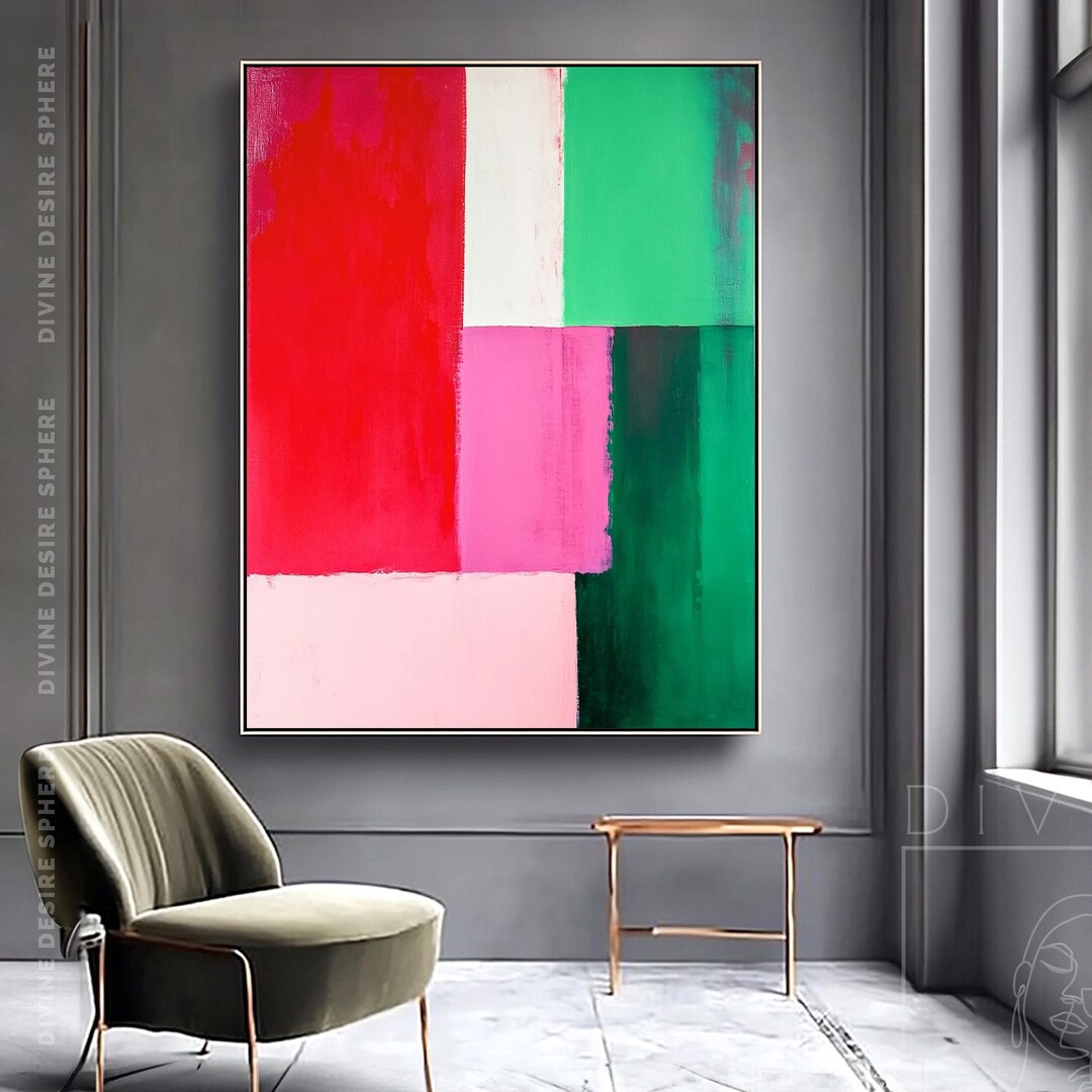 Unique Bold Red & Green Canvas Painting, Modern Contemporary Home ...