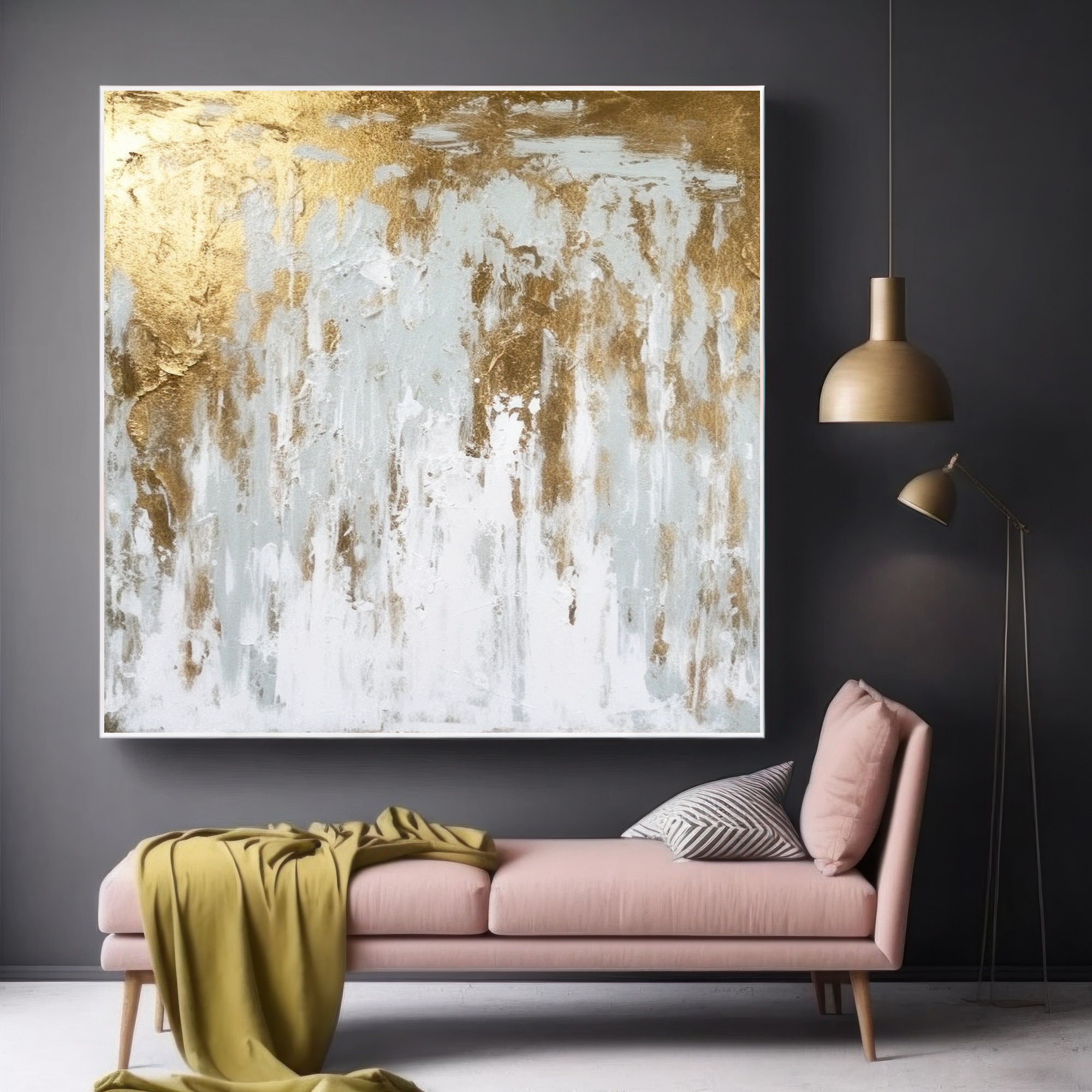 Fancy Gold & White Artwork for Home Gold Leaf Canvas Wall - Etsy