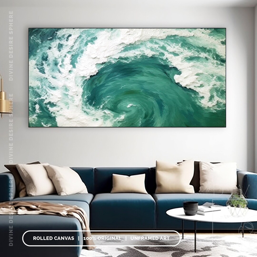 Original Green Ocean Landscape Painting for Dining Room, Green Sea ...