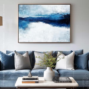 Minimal Blue Painting on Canvas, Large Sea & Sky Landscape Wall Art ...