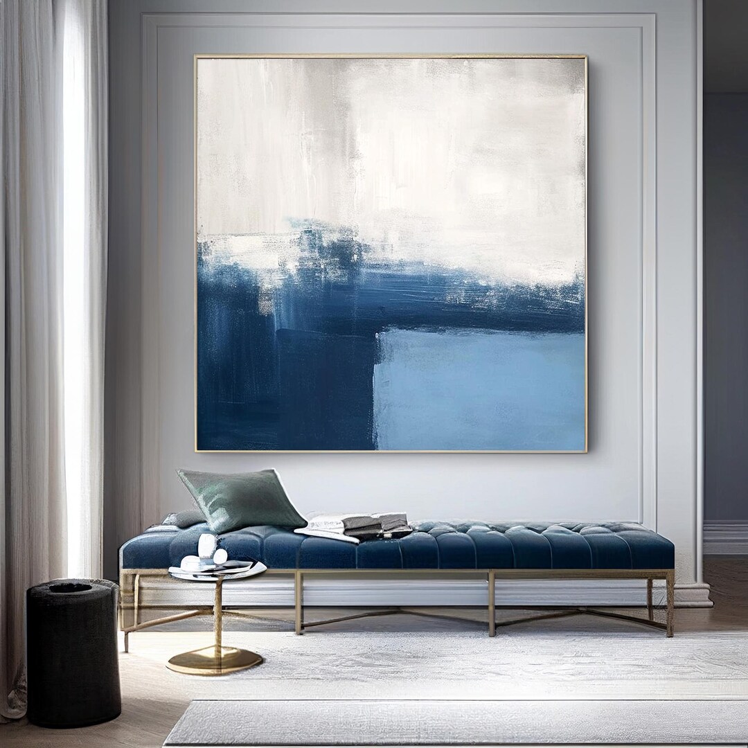 Minimalist Light Blue Abstract Art on Canvas, Modern Contemporary Blue ...