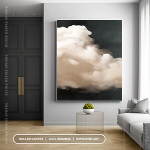 Minimal Modern Cloud Canvas Wall Art, Beige & Black Painting on Canvas ...