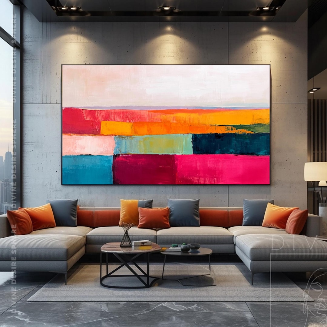 Extra Large Modern Bold Colorful Shapes on Canvas, Multicolored ...