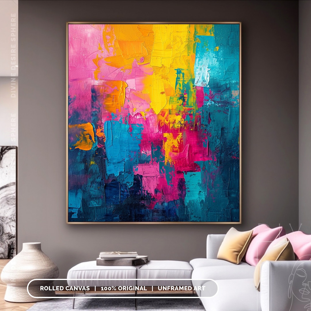 Hand-painted Colorful Abstract Artwork on Canvas, Modern Multicolor ...