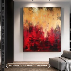 Large Original Red & Gold Texture Abstract Painting, Gold and Red Wall ...