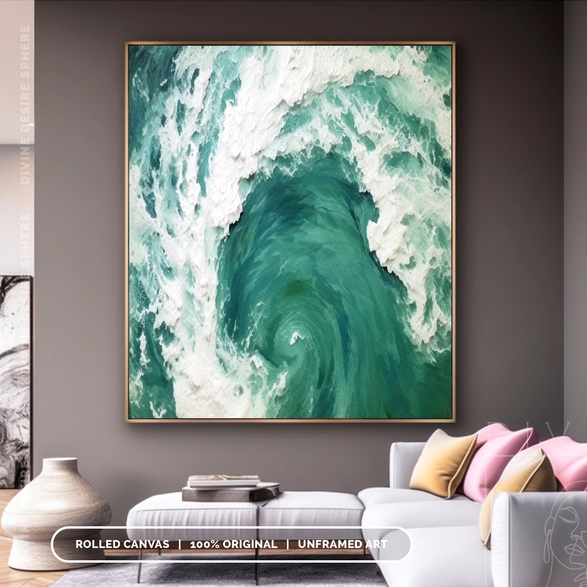 Original Green Ocean Landscape Painting for Dining Room, Green Sea ...
