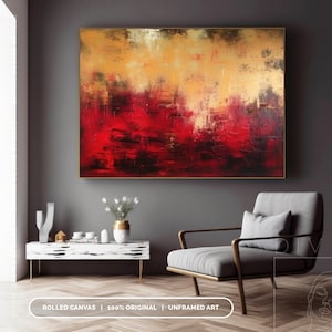 Large Original Red & Gold Texture Abstract Painting, Gold and Red Wall ...