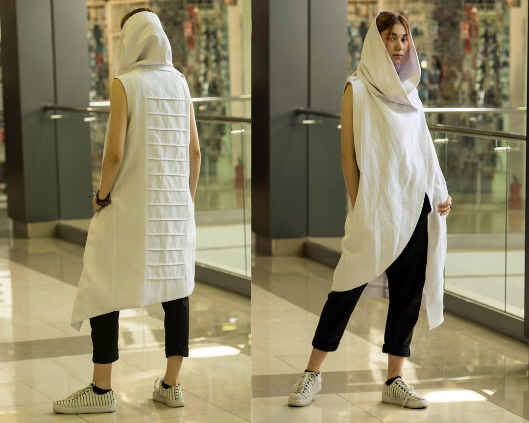 White Long Vest Coat Women dino, Asymmetrical Dystopian Women's Trench ...