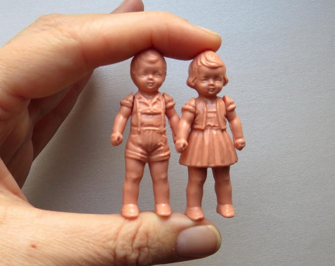 Vintage 2 Inch Dolls Miniature Dollhouse Baby Boy and Baby Girl Doll ...