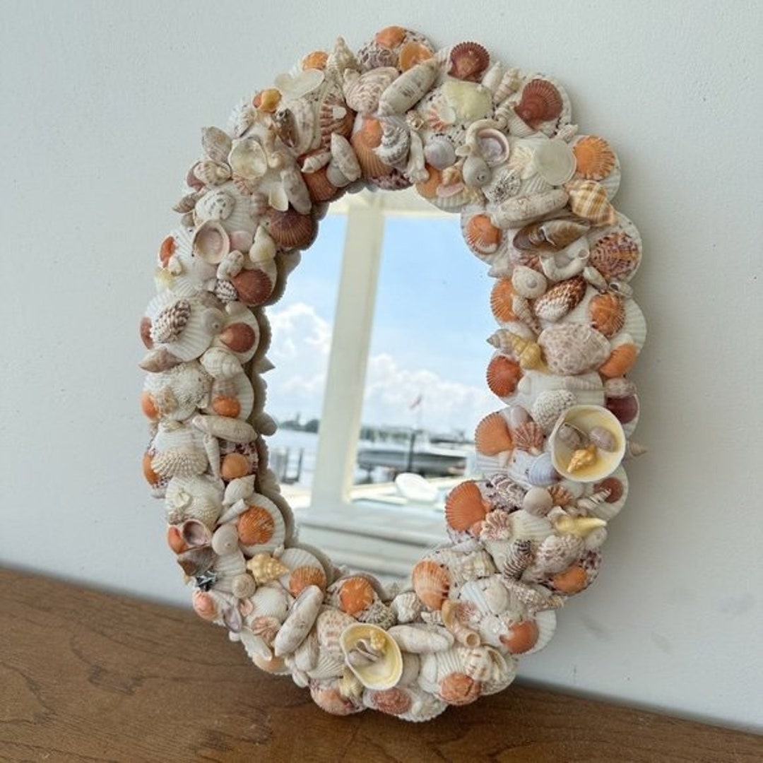 Coastal Seashell Oval Mirror Handmade - Etsy