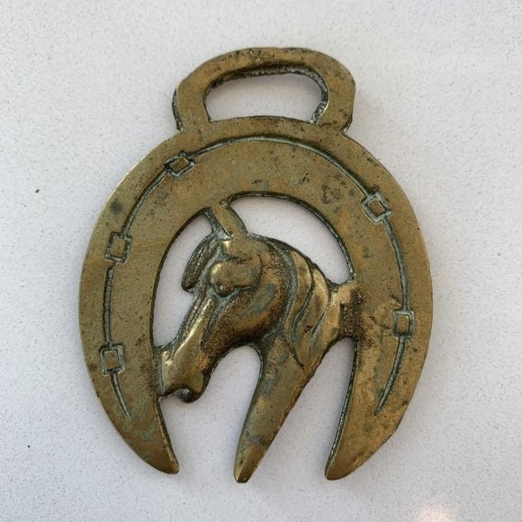 Pair of Antique Brass Horse Medallions - Etsy