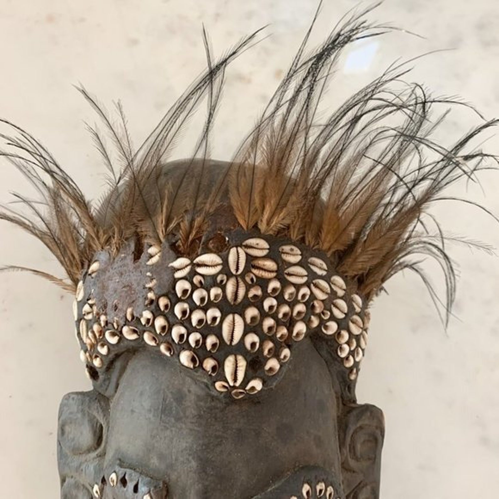 Vintage African Wood Mask With Cowrie Shells and Feathers - Etsy