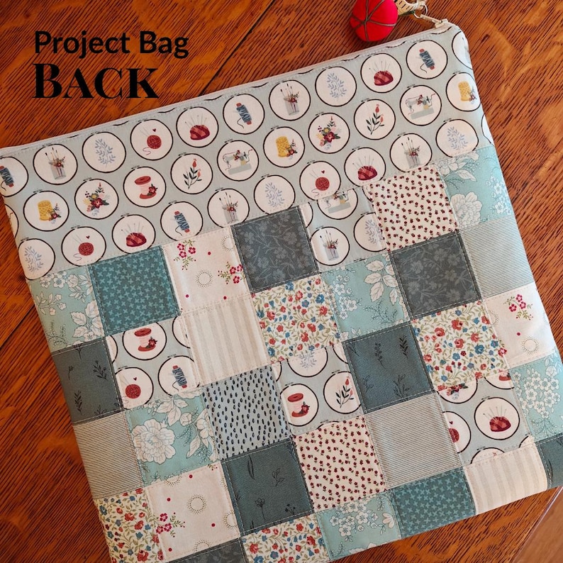 MADE TO ORDER Stitching Themed Patchwork Project Bag 13" X 13.5" X 1 ...