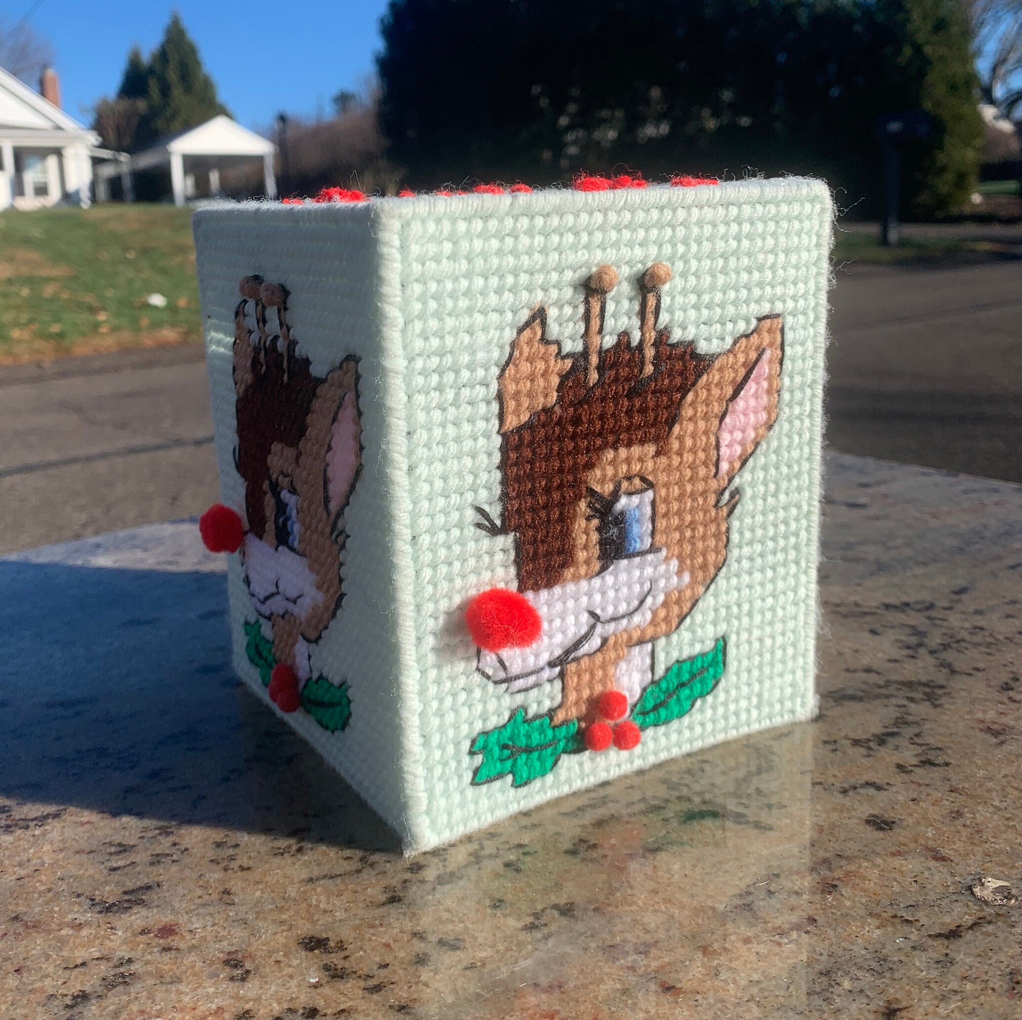 Vintage Handmade Needlepoint RUDOLPH TISSUE BOX Cover - Etsy