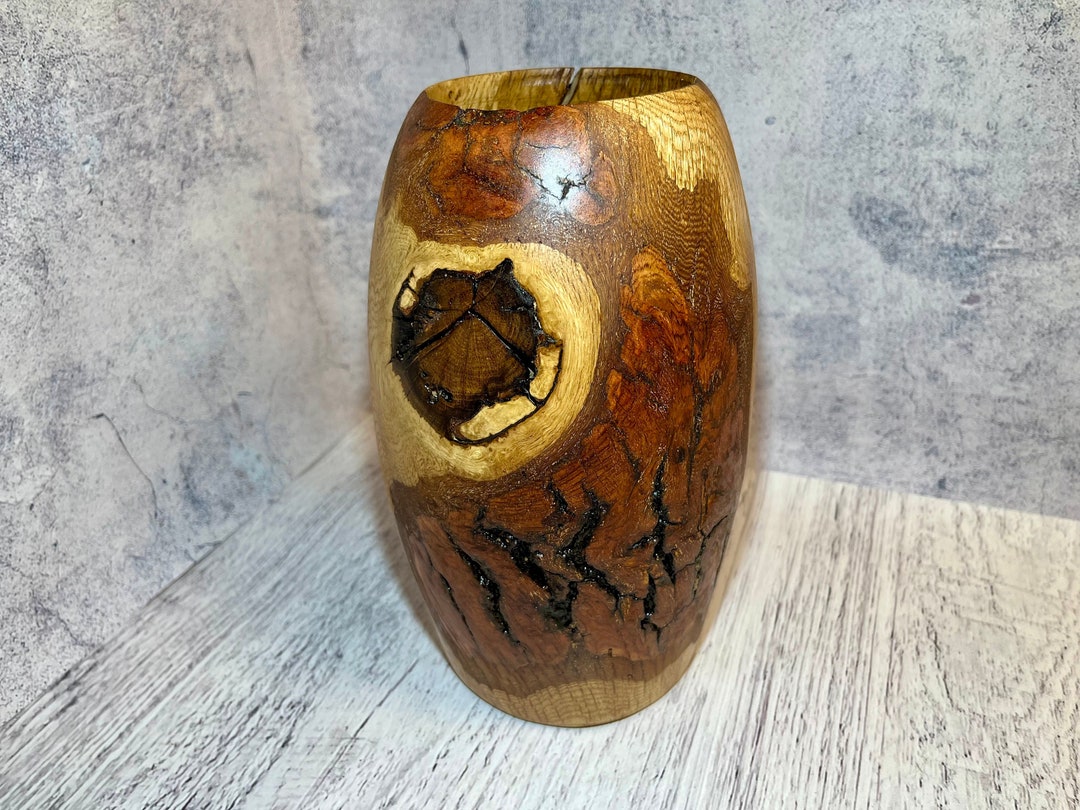 Oak Vase, Handmade Natural Wood, One-of-a-kind, Dried Flower Vase ...