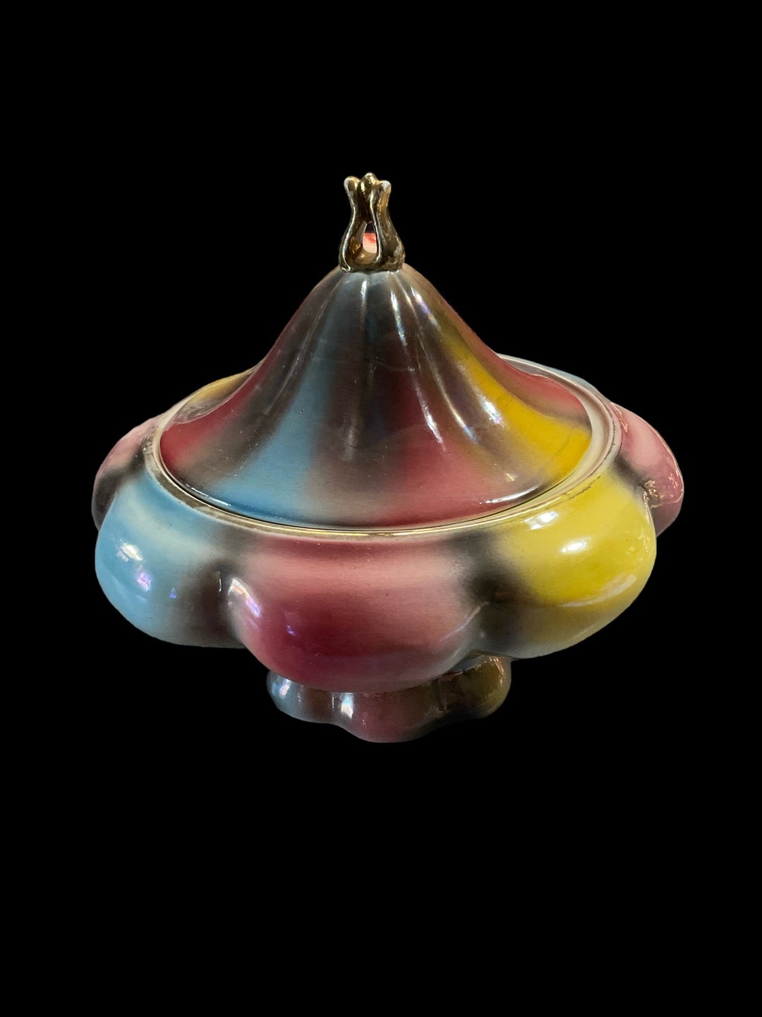Vintage Made in Italy Rainbow Colors Majolica Carnival Ceramic Bowl W ...