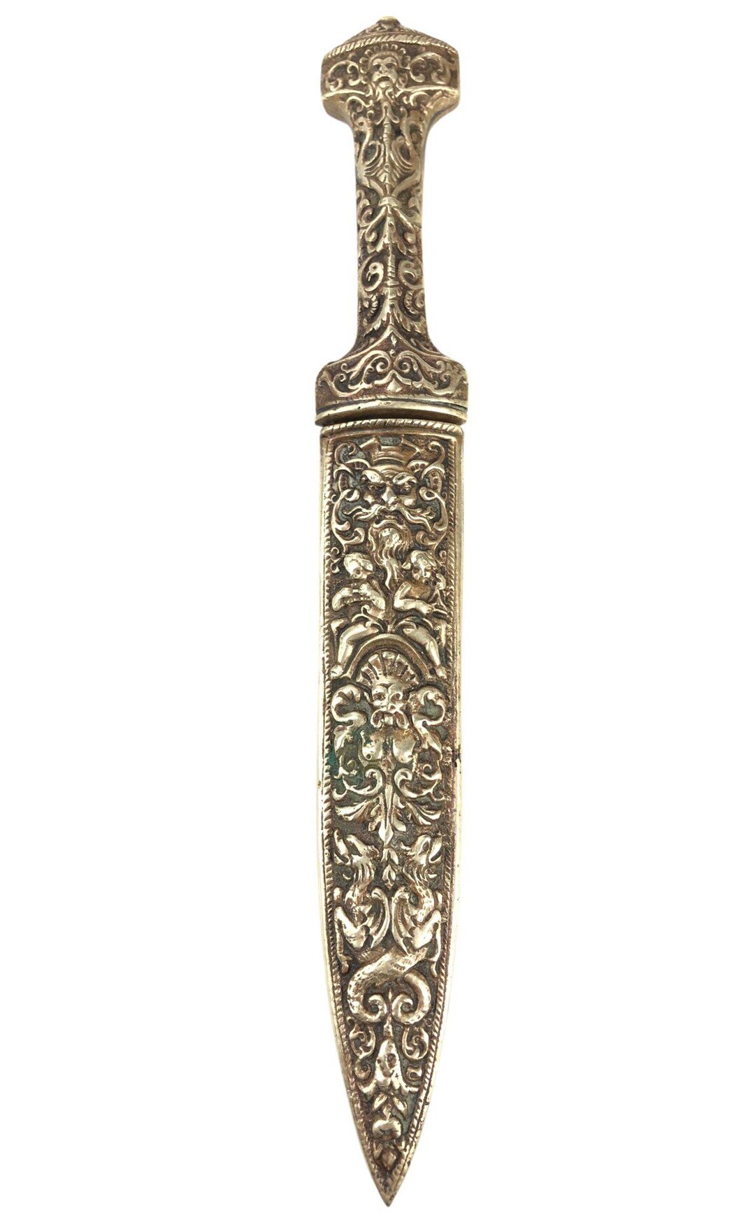 Italian Neoclassical Brass Ceremonial Dagger. Dragons & Mystical ...