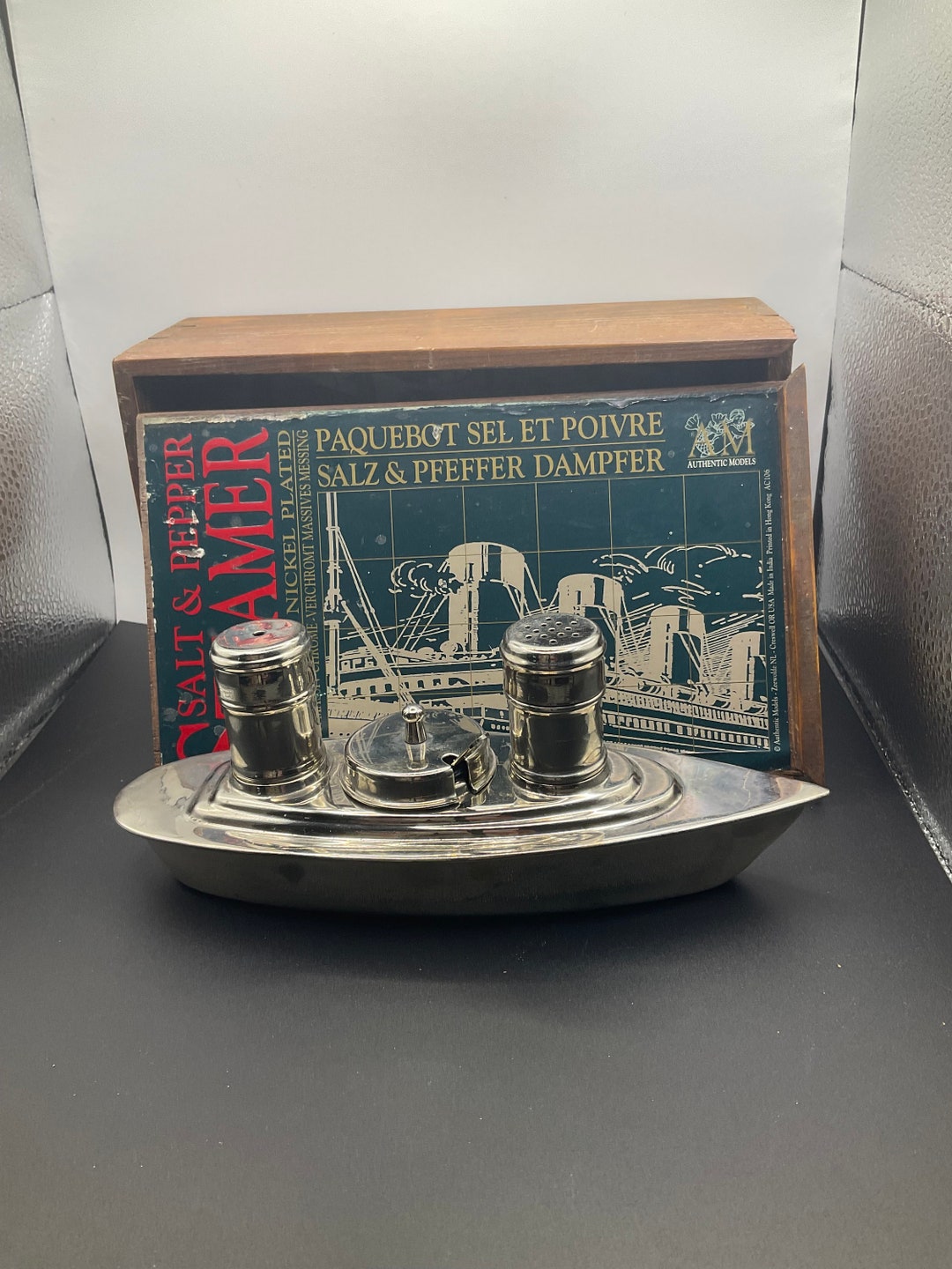 Vintage Steamer Salt and Pepper Shakers W/ Inserted Bowl W/spoon in ...