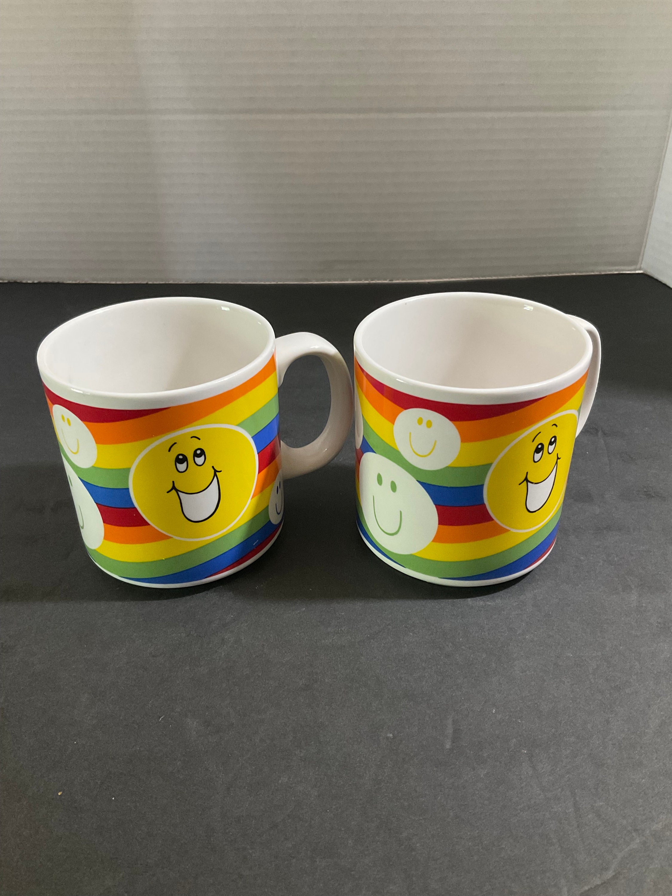 Vintage Russ Rainbow Smiley Face Mug Made in Korea Set of 2 - Etsy