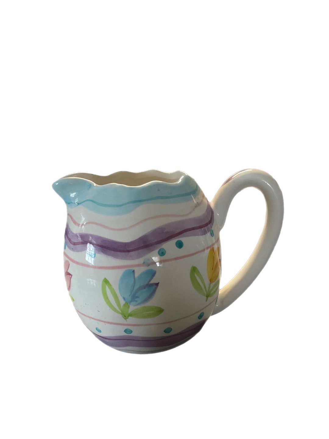 Ariela World Bazaar White Ceramic Tulip Decorated Pitcher - Etsy