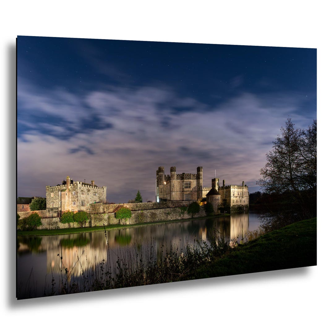 Leeds Castle Kent, Night Photograph, Moonlit, Stars in Sky, Reflection ...