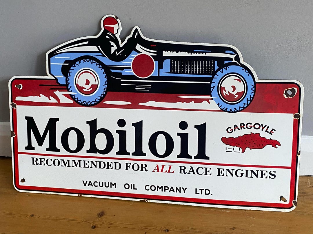 Mobiloil Gargoyle Enamel Sign: ERA Racing Car, Garage Automobilia - Etsy