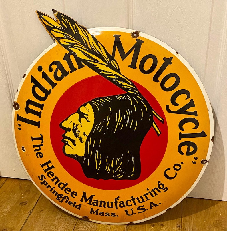 Rare Extra Large Indian Motorcycle Advertising Sign Enamel Motorbike ...