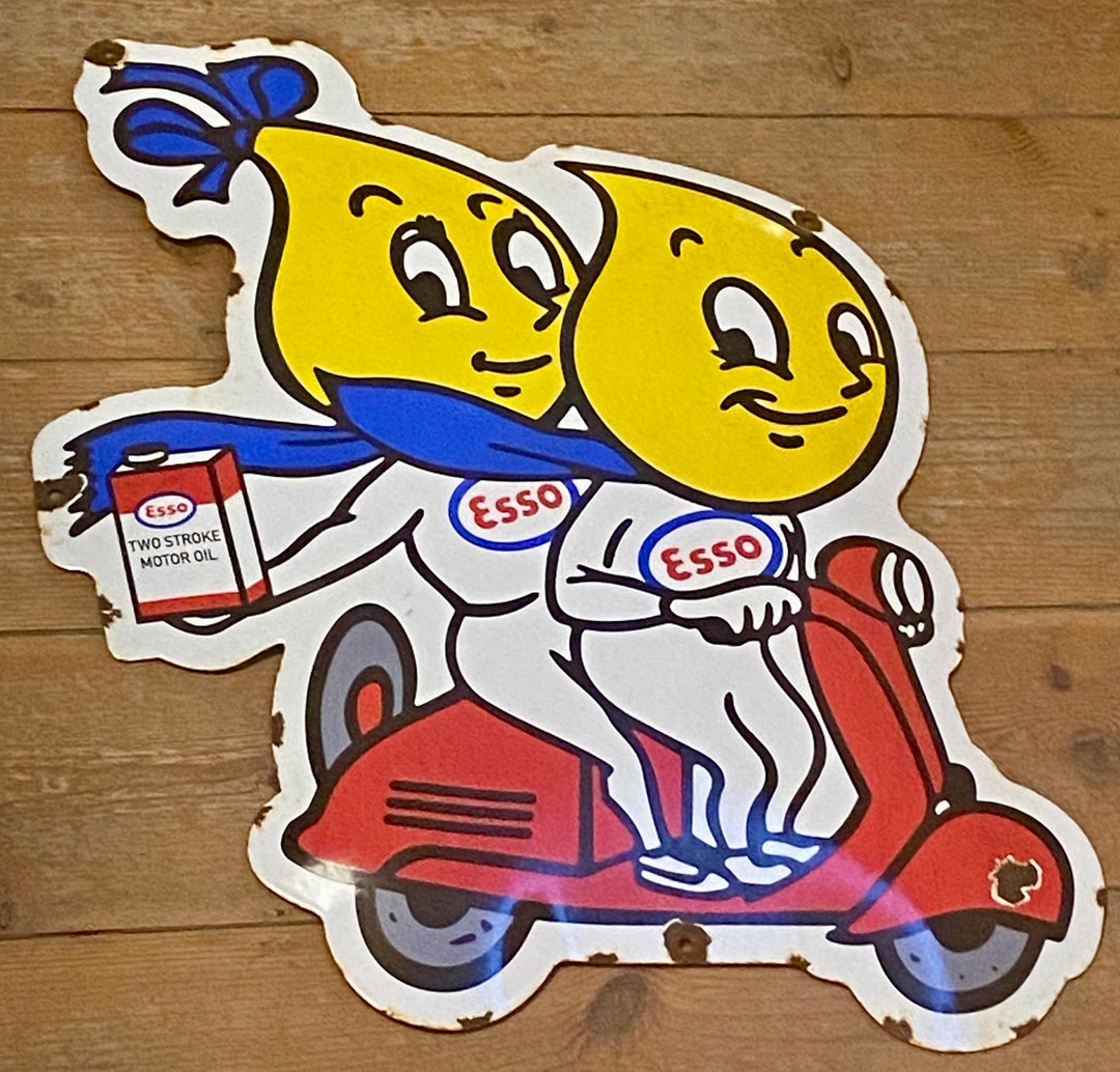 Rare Large Esso Oil Drop Scooter Old Enamel Metal Petrol Station Gas ...