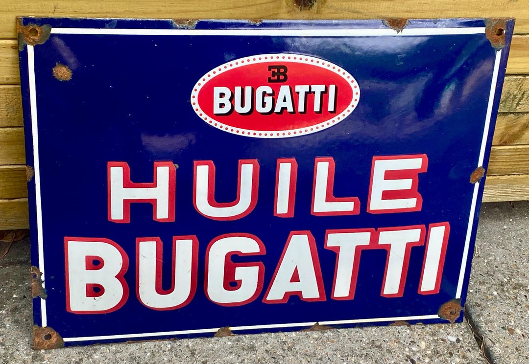 Vintage Bugatti Oil Enamel Sign: French Automotive Advertising Art - Etsy
